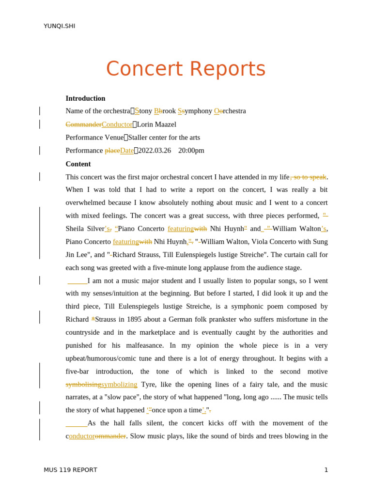 Yunqi Shi Concert Report 1 EAL | PDF