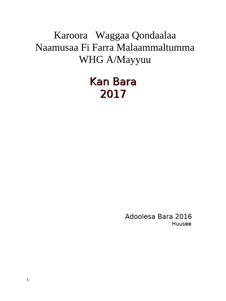 Karoora Gare Qondala Namusa Waajjira WHG Aanaa Mayyuu | PDF