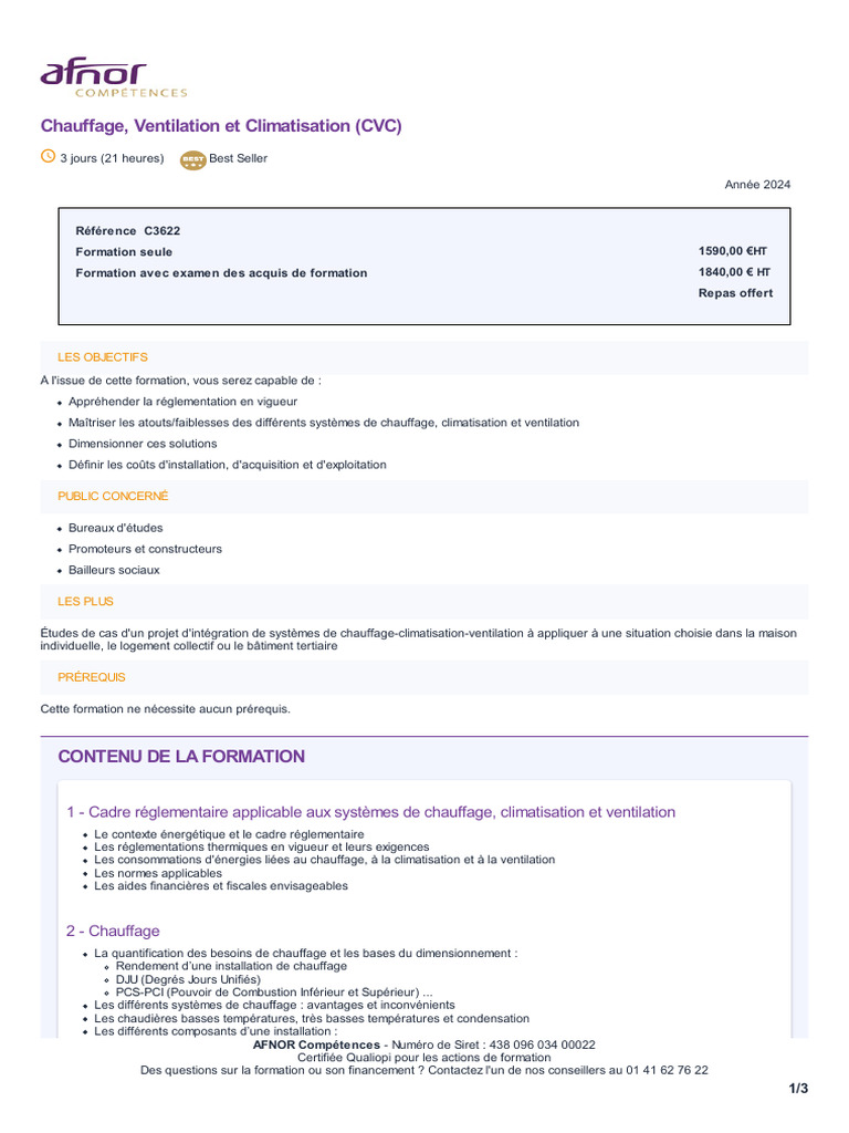 Formation CVC : Chauffage, Ventilation, Climatisation | PDF ...