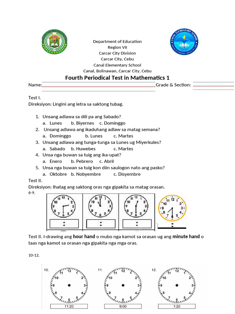 math 4th quarter exam | PDF