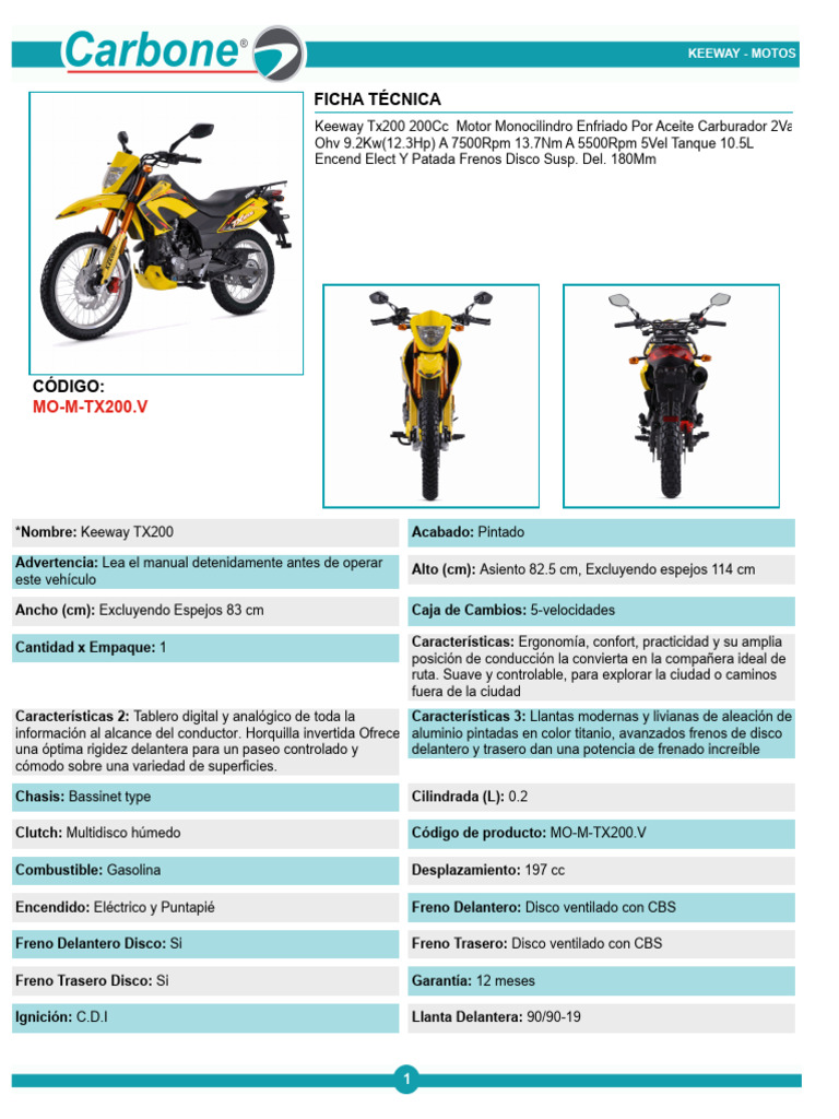 Ficha Técnica Keeway TX200 | PDF | Motocicleta | Carros deportivos