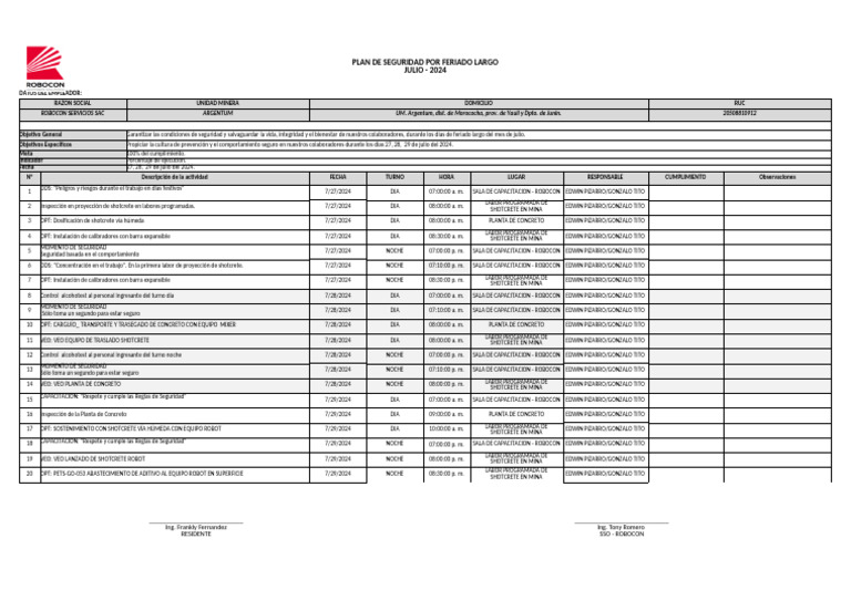 Plan de Seguridad en Feriados Largos - Robocon | PDF