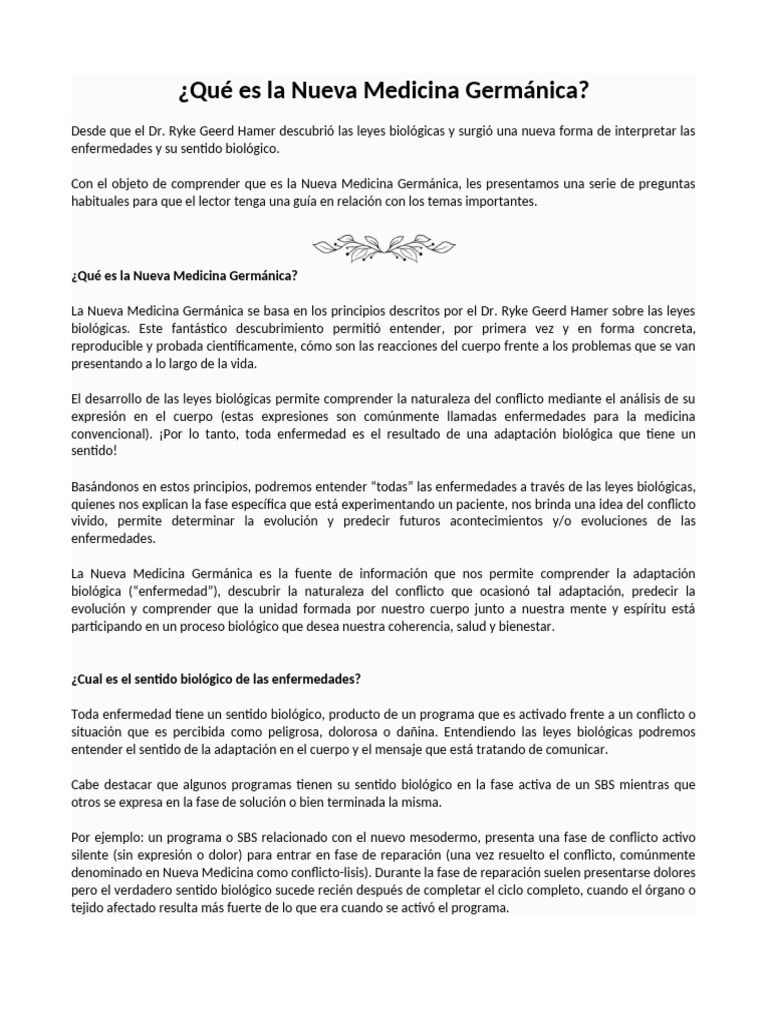 Qué Es La Nueva Medicina Germánica Ordenar | PDF