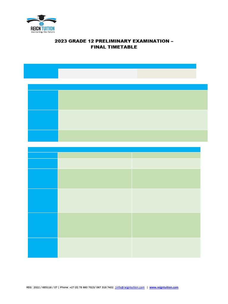 23 NSC Final Grade 12 Prelim Exams Timetable 2023 | PDF