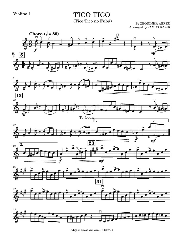 Tico Tico No Fubá Quarteto De Cordas Violino Pdf