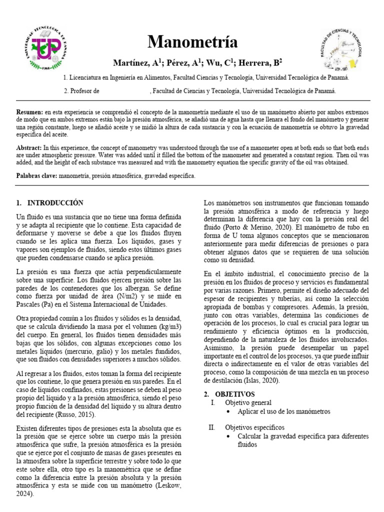 Lab 6 Manometria | PDF