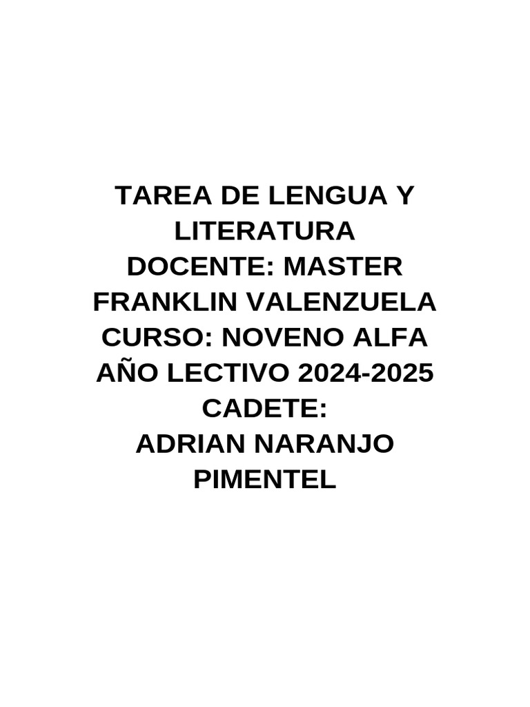 Tarea de Lengua y Leteratura Adrian Naranjo P | PDF