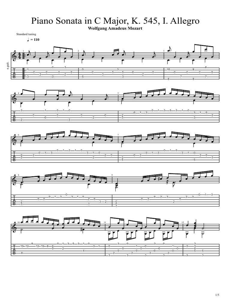 Mozart Sonata in C GUITAR | PDF