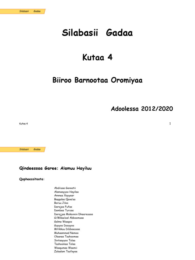 Silabasiin Gadaa Kutaa 4ffaa | PDF | Leadership | Lifestyle
