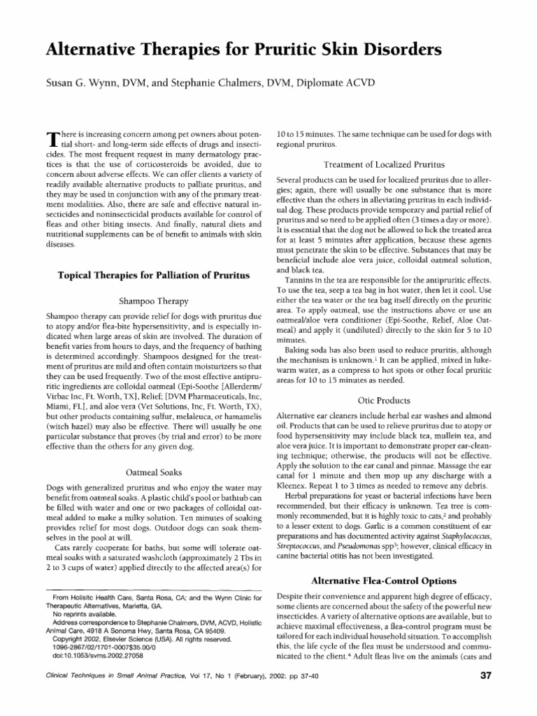 Alternative Therapies For Pruritic Skin Disorders | PDF