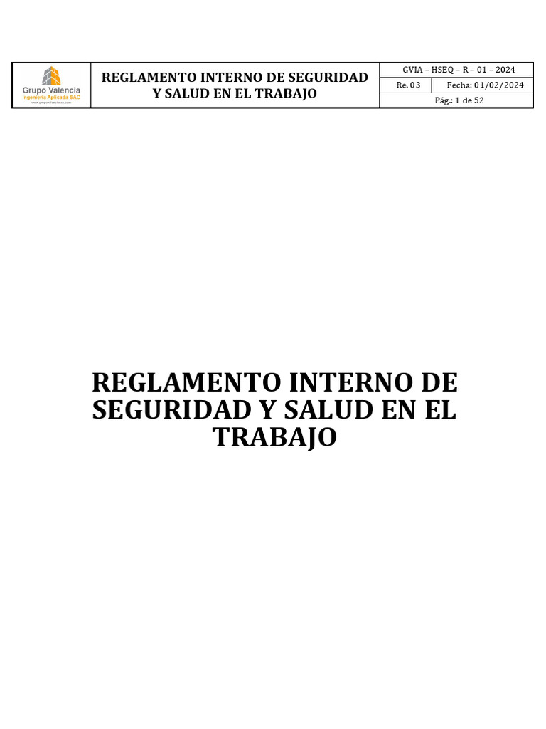 Reglamento Interno de Seguridad y Salud en El Trabajo | PDF