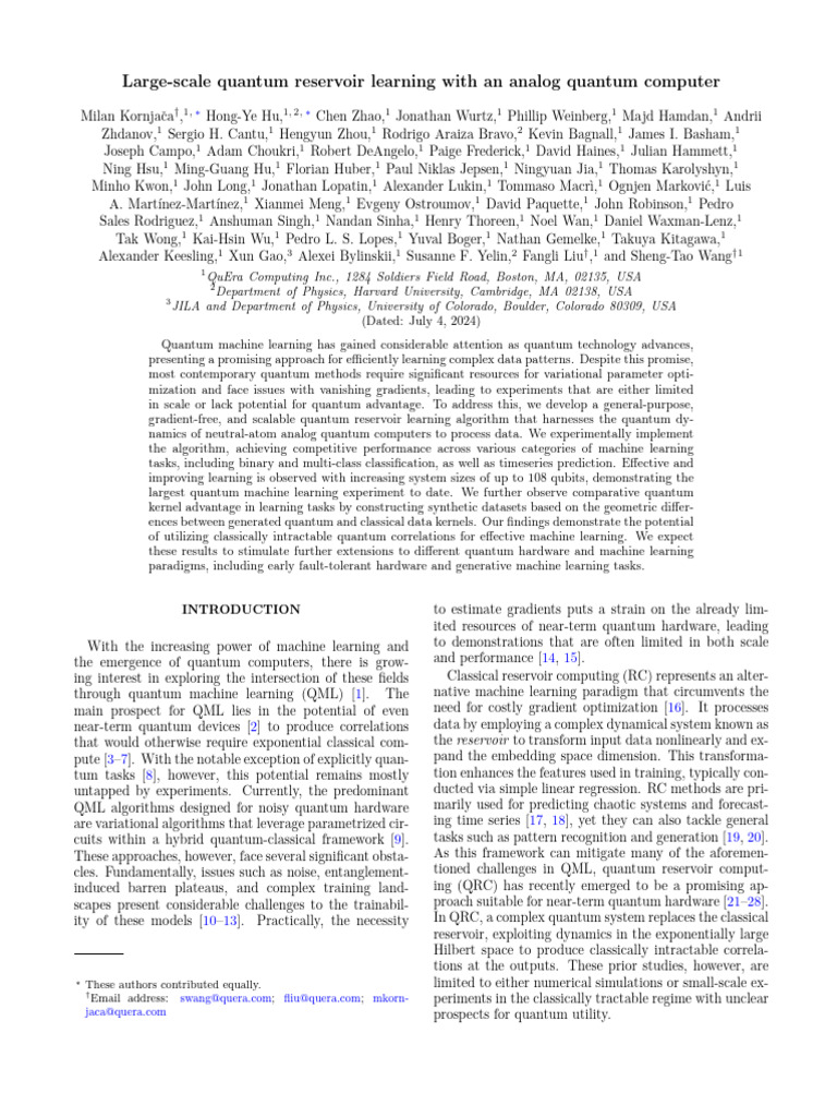 Large-scale quantum reservoir learning | PDF
