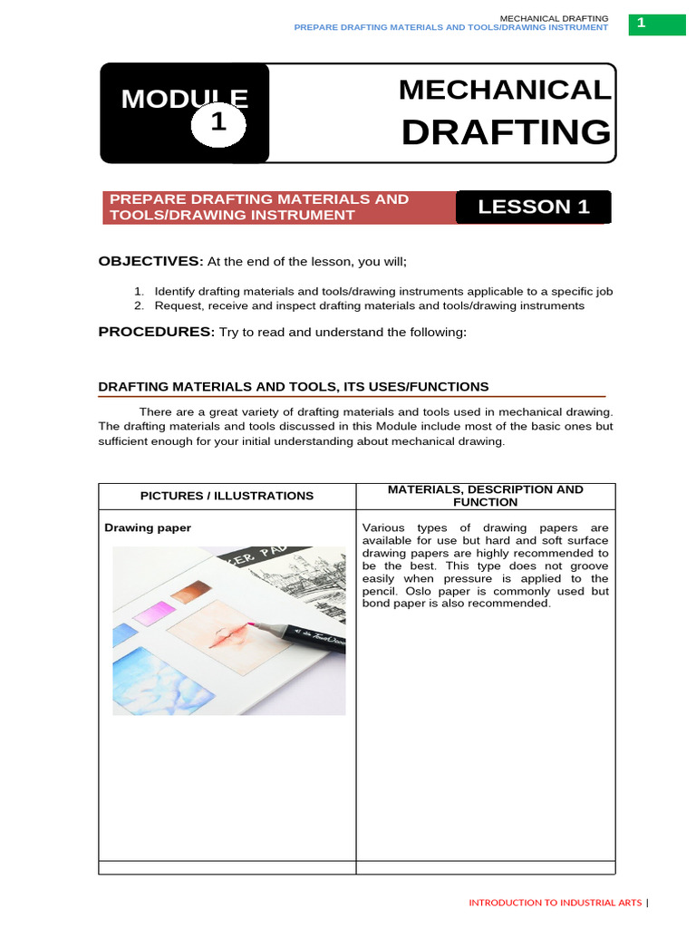 MODULE 1 - Lesson 1 - Prepare Drafting Materials | PDF