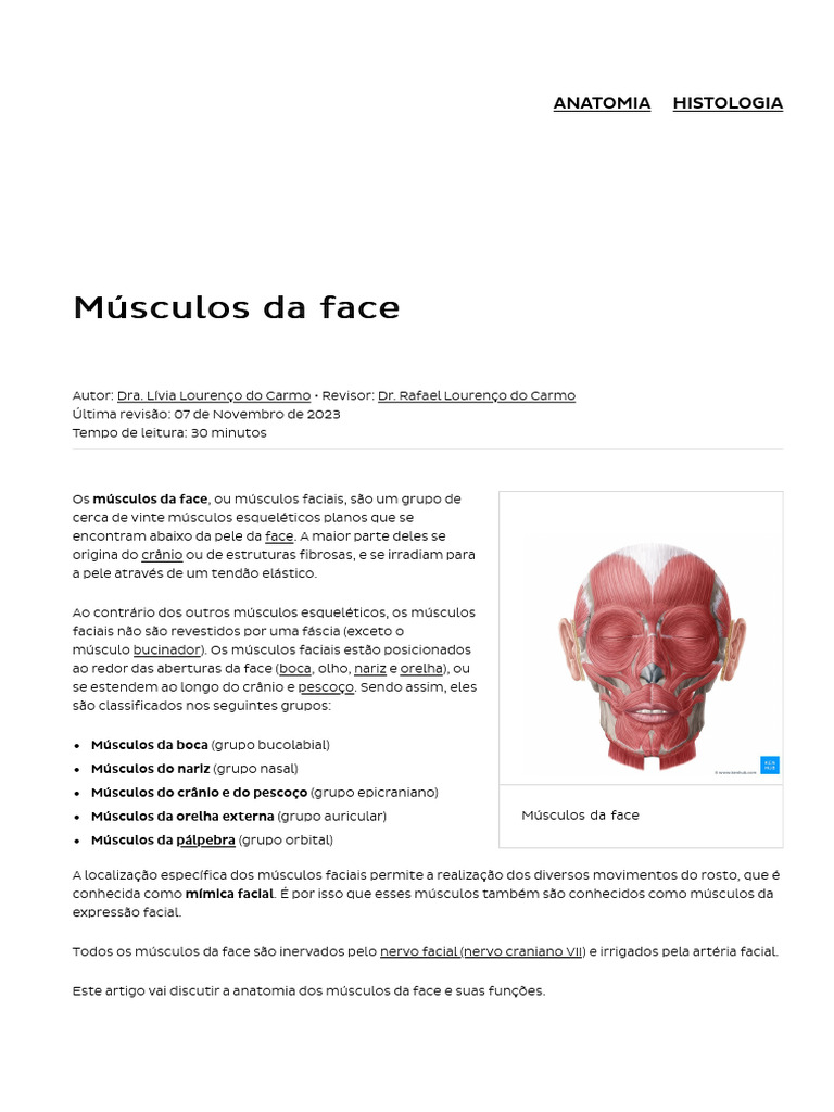 Músculos Da Face - Anatomia, Função e Inervação - Kenhub | PDF