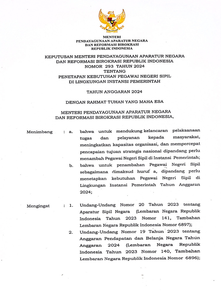 Keputusan Menpan RB No 293 | PDF