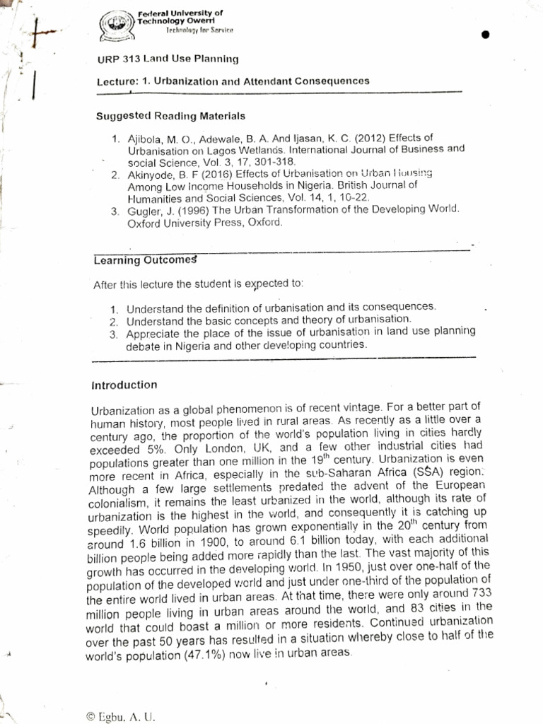 URP 313 Lecture 1 To 5 | PDF