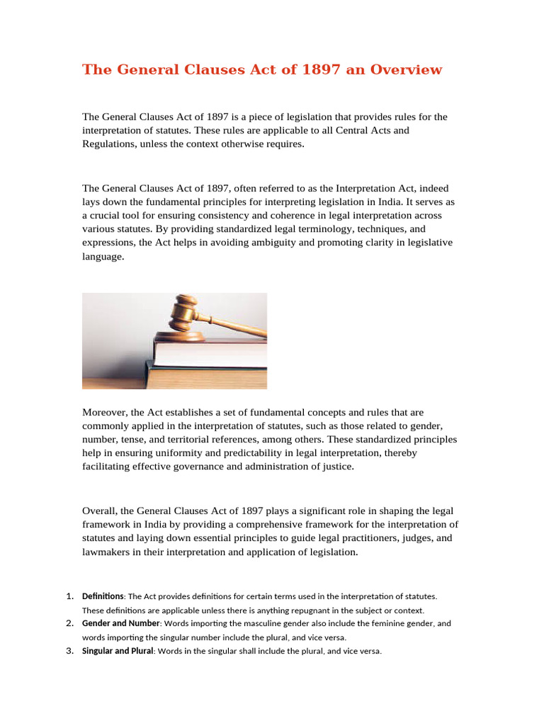 General Clauses Act - Overview For Interpretation | PDF | Statutory ...