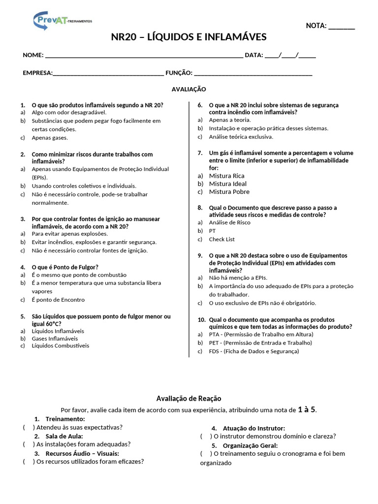 Prova Nr20 Liquidos e Inflamaveis 2024 | PDF