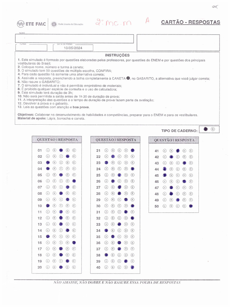 Gabarito Simulado 1º Trimestre - 2º Médio Concomitante | PDF