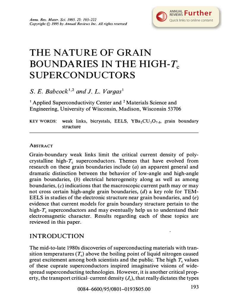 Babcock-The Nature of Grain Boundaries in The High-Tc Superconductors-article-review ...
