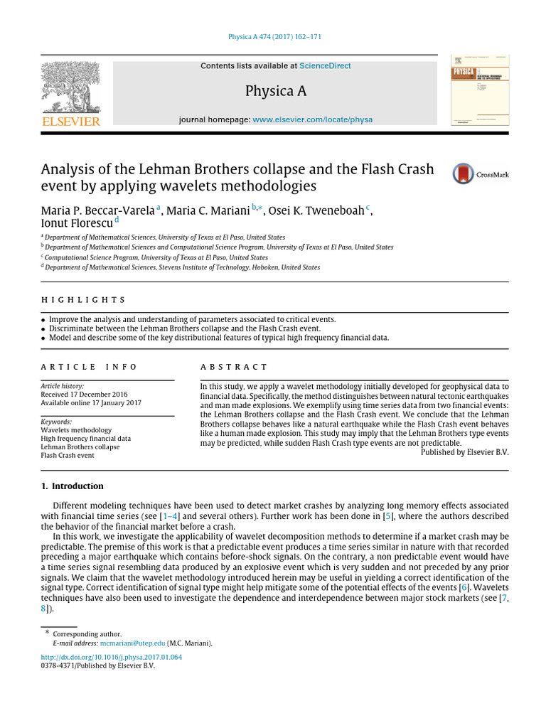 Analysis of The Lehman Brothers Collapse and The Flash Crash Event by Applying Wavelets ...