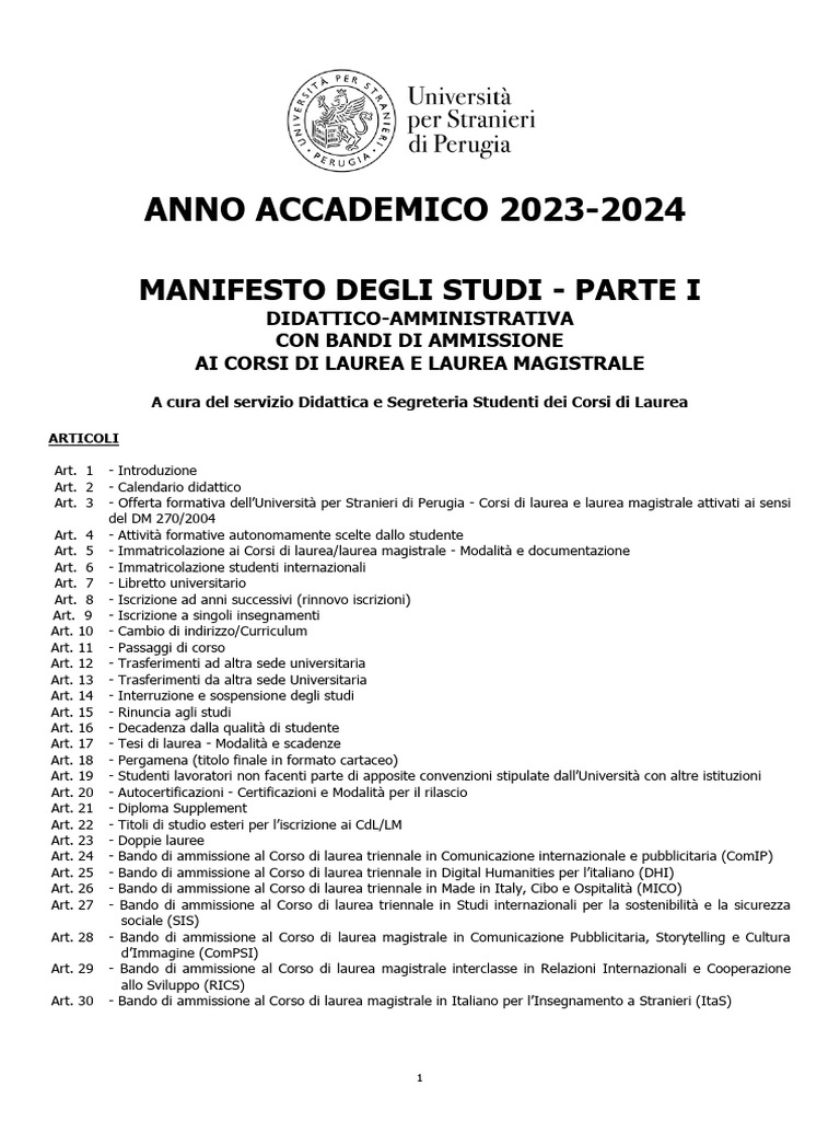 Manifesto Studi 2023 2024 | PDF