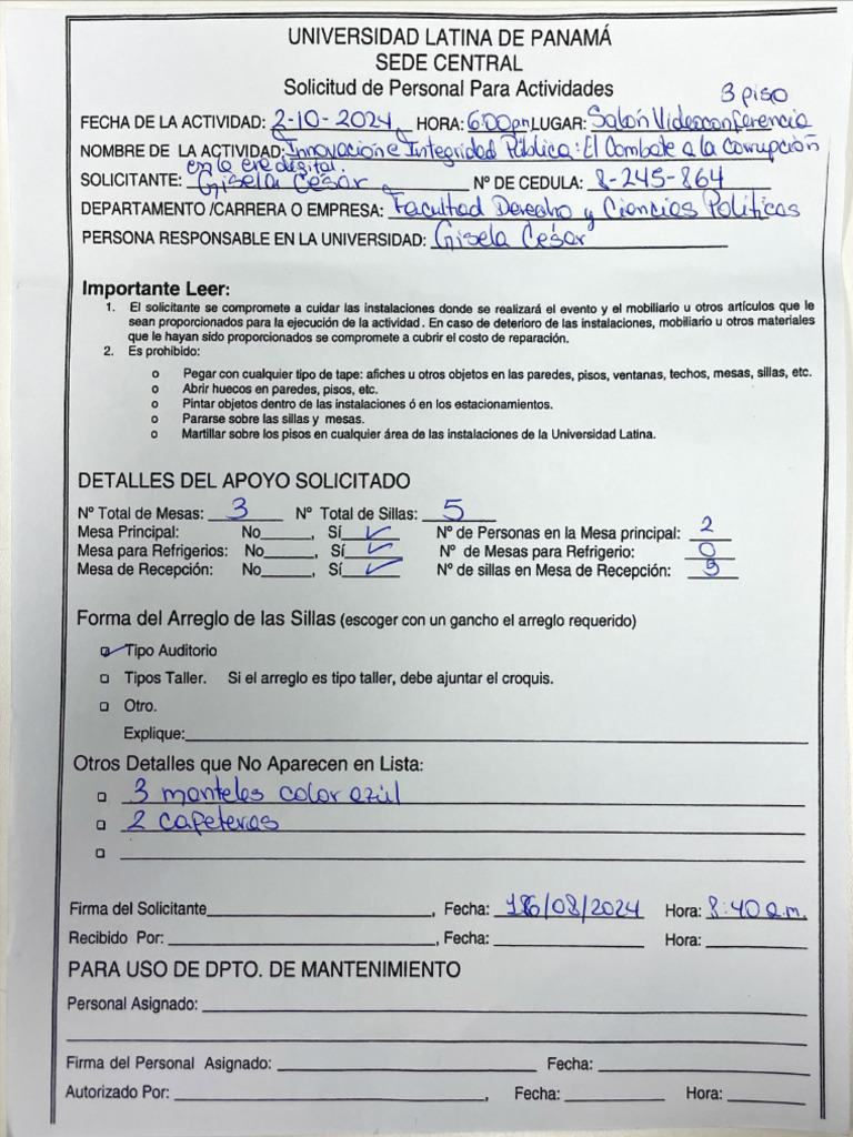 Solicitud de Espacio. 02-10-2024 | PDF