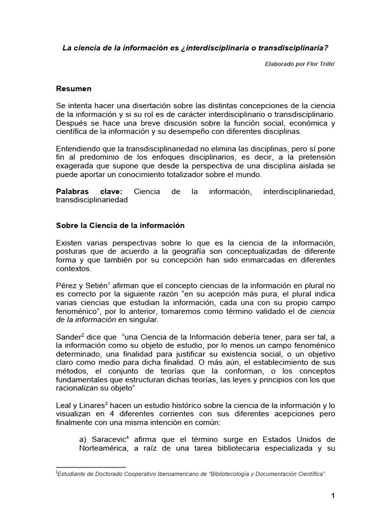 Ciencia de la Información: Inter o Transdisciplinaria? | PDF ...
