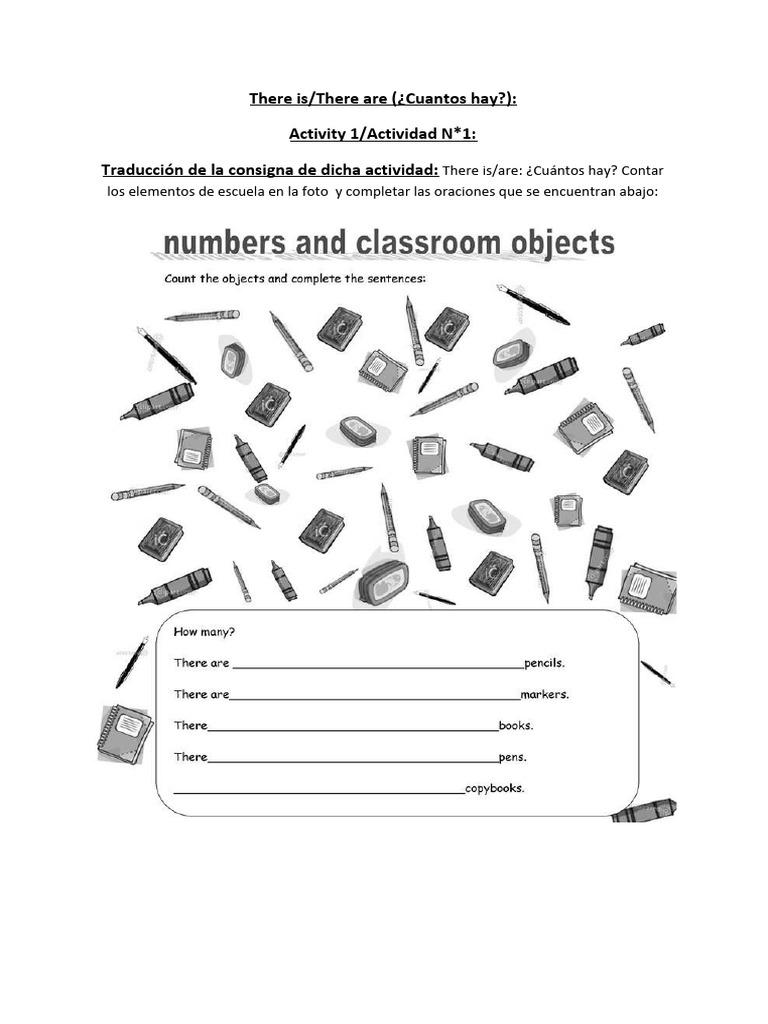 There Is - There Are + School Objects Actividades 6to Grado | PDF
