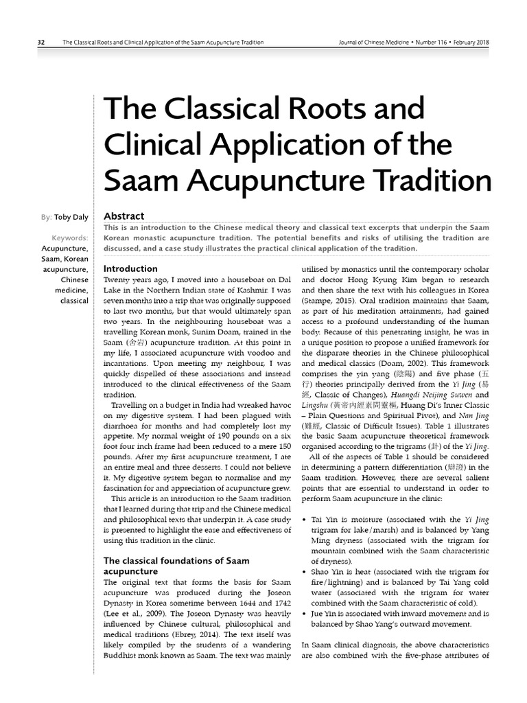 The Classical Roots and Clinical Application of The Saam Acupuncture ...