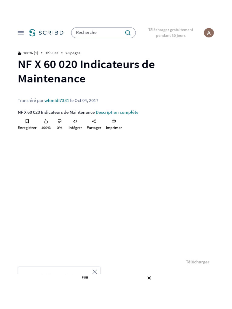 NF X 60 020 Indicateurs de Maintenance - PDF | PDF