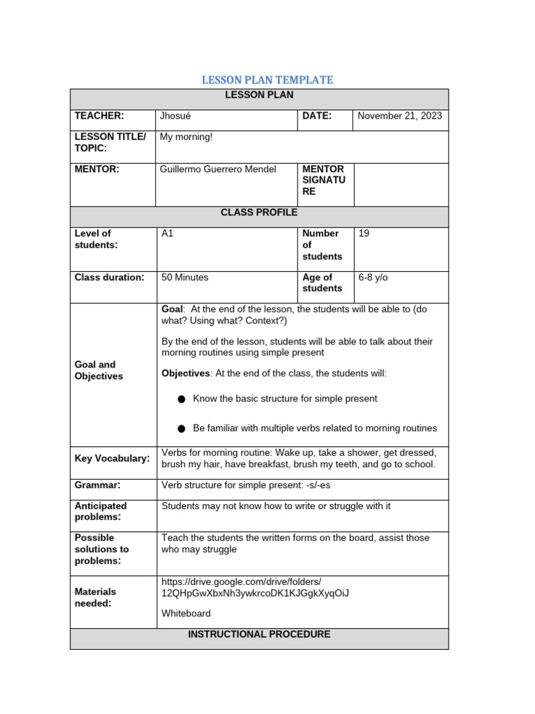 LP10 W14 Morning Routines | PDF | Lesson Plan | Syntax