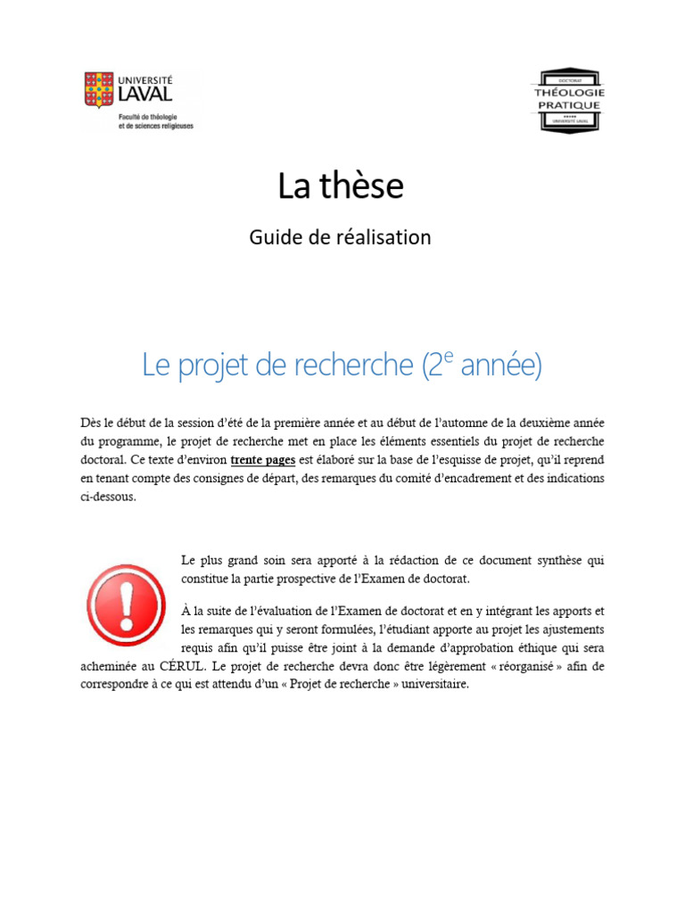 Le Projet de Recherche de La Thèse (V 2023) | PDF