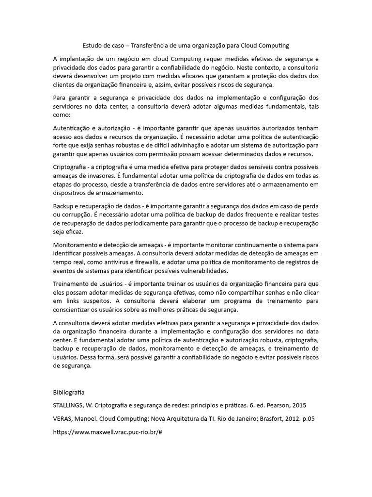 Estudo de caso Cloud Computing | PDF