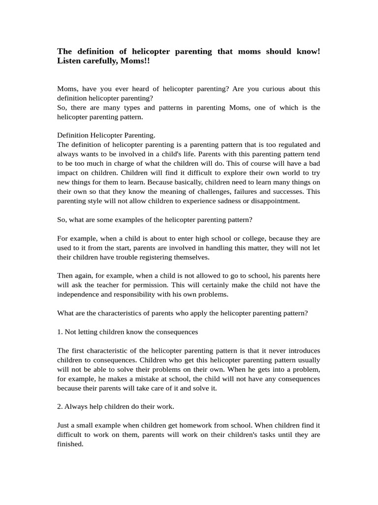 Definition Helicopter Parenting 100% | PDF