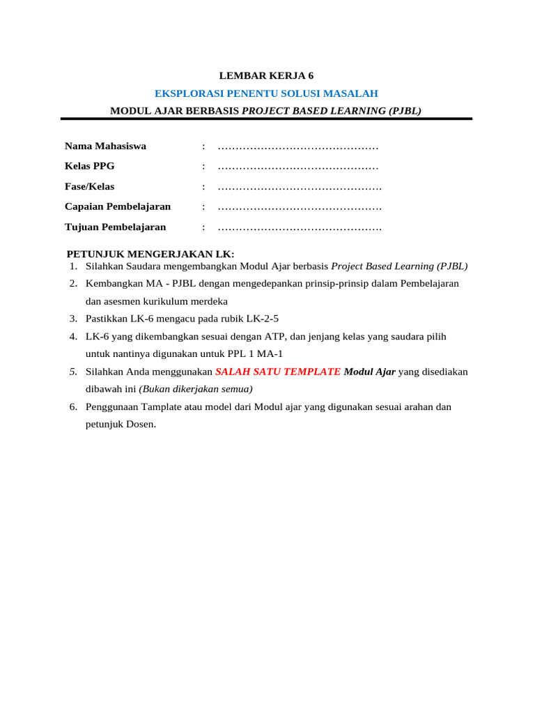LK 6 - Penyusunan Modul Ajar PJBL (K2) | PDF