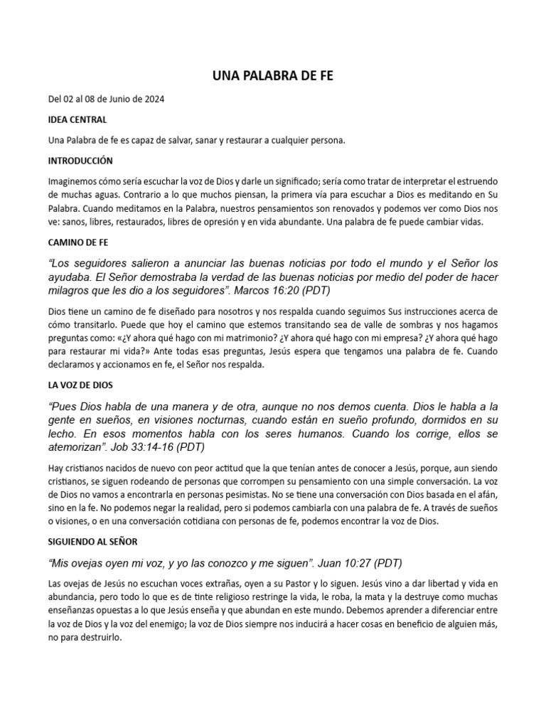 Una Palabra de Fe | PDF