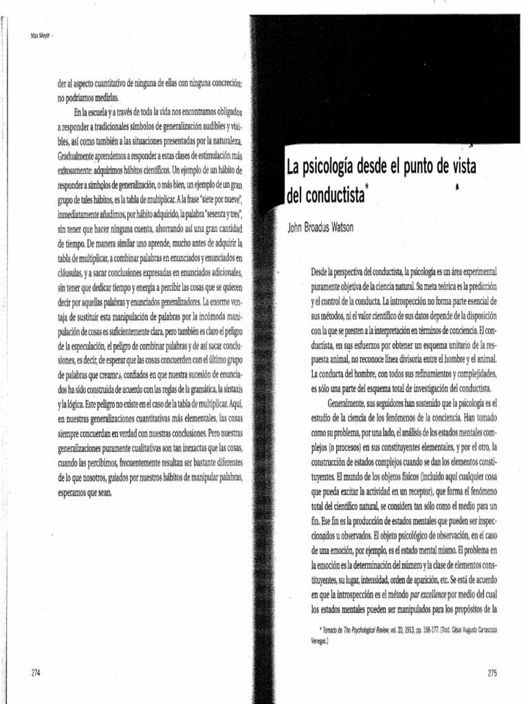 La Psicologia Desde El Punto de Vista Conductista | PDF