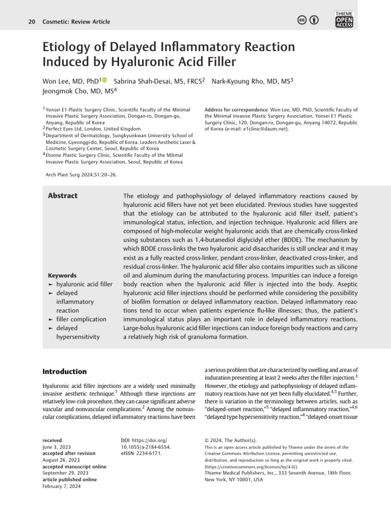 Etiology of Delayed in Ammatory Reaction Induced by Hyaluronic Acid ...