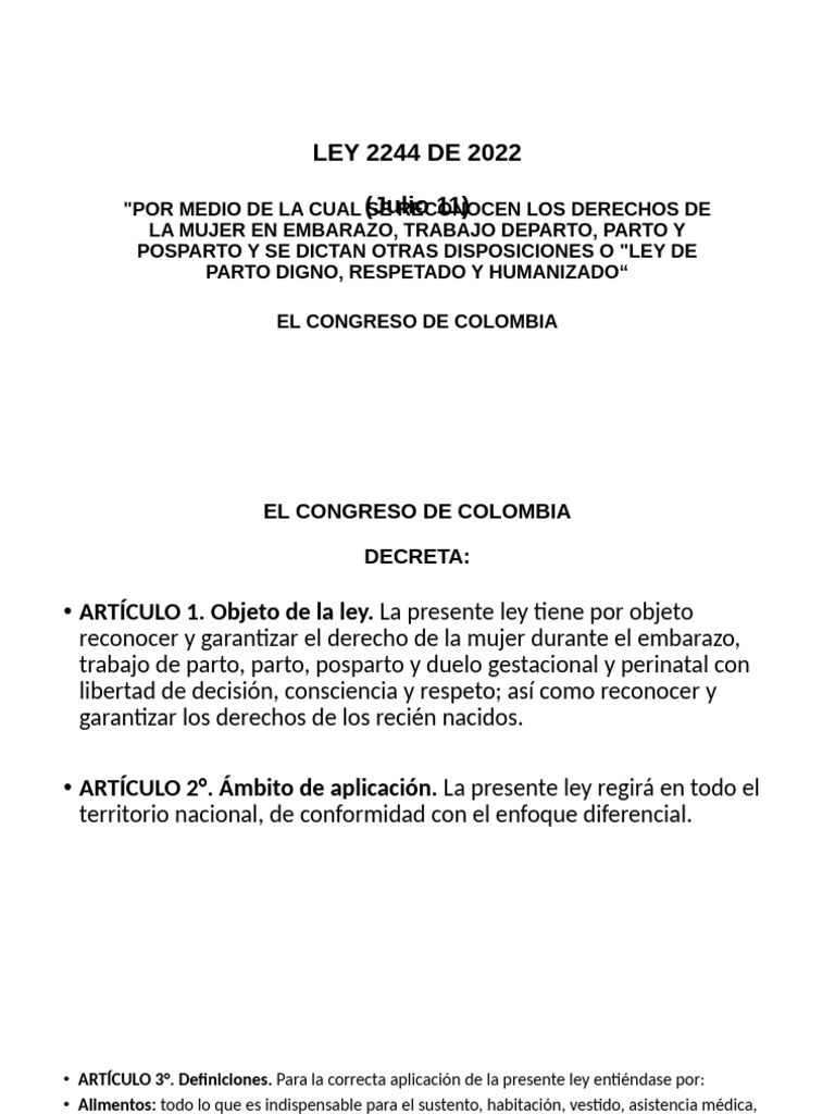 LEY 2244 DE 2022 | PDF