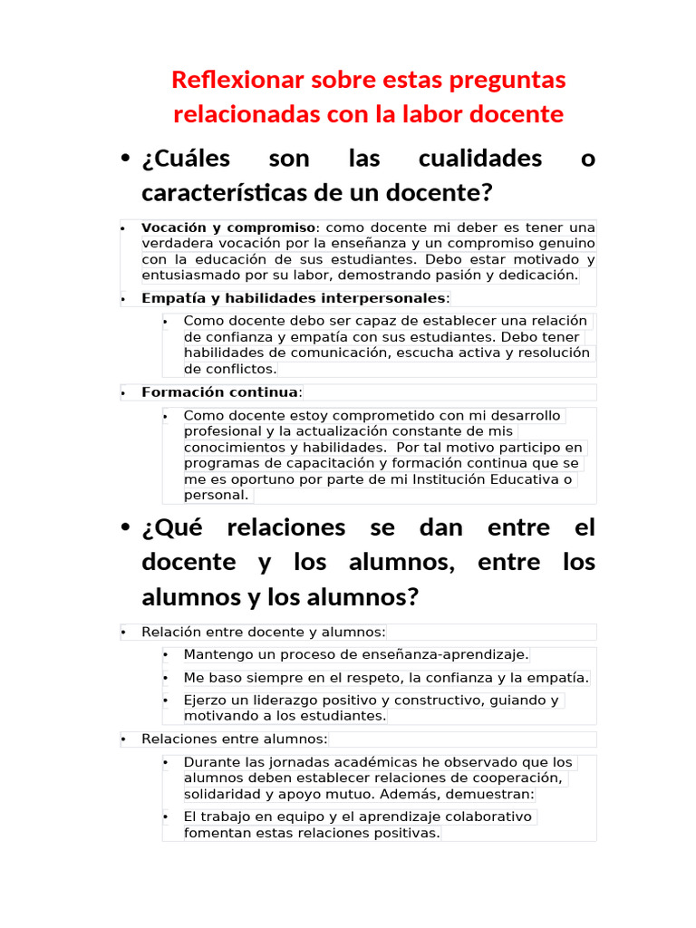 Reflexiones Labor Docente | PDF