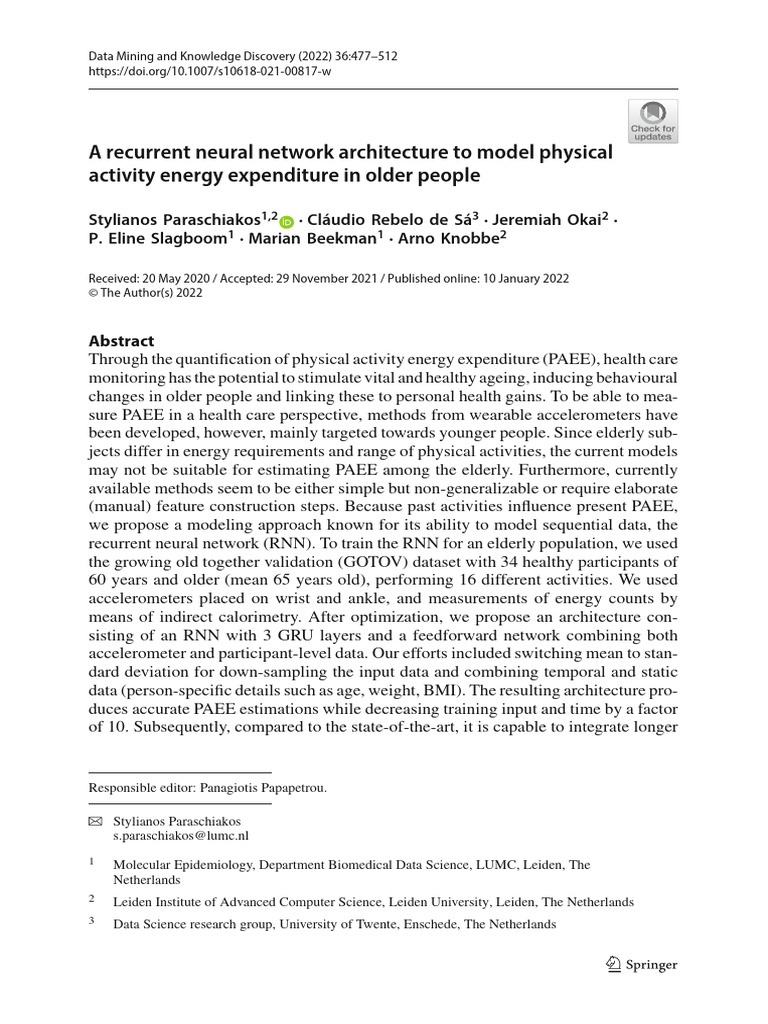 A Recurrent Neural Network Architecture To Model Physical Activity Energy Expenditure in Older ...