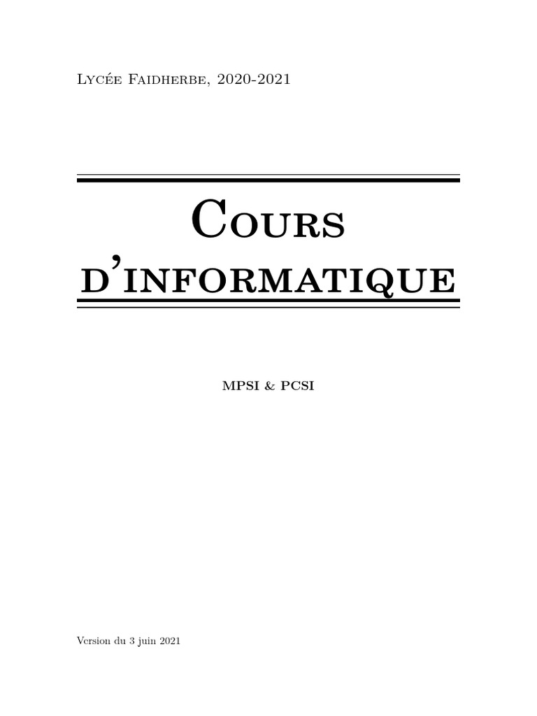 Cours Informatique MPSI-PCSI | PDF