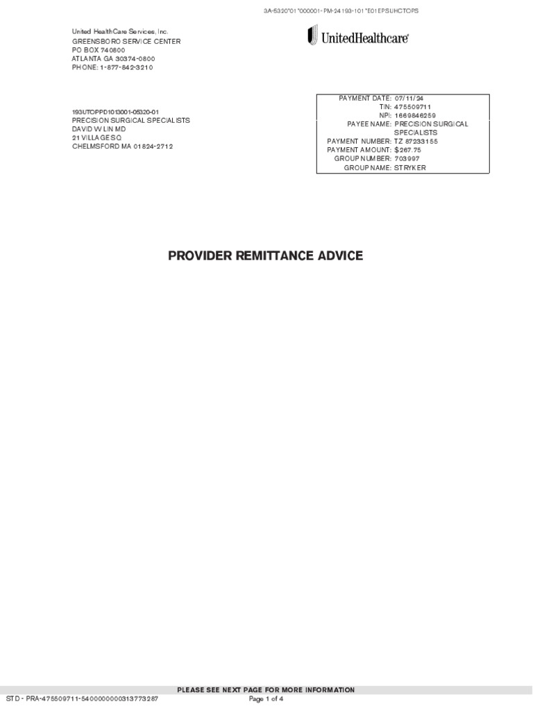 Provider Remittance Advice | PDF