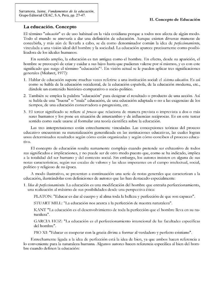Sarramona, Fundamentos de La Educación | PDF