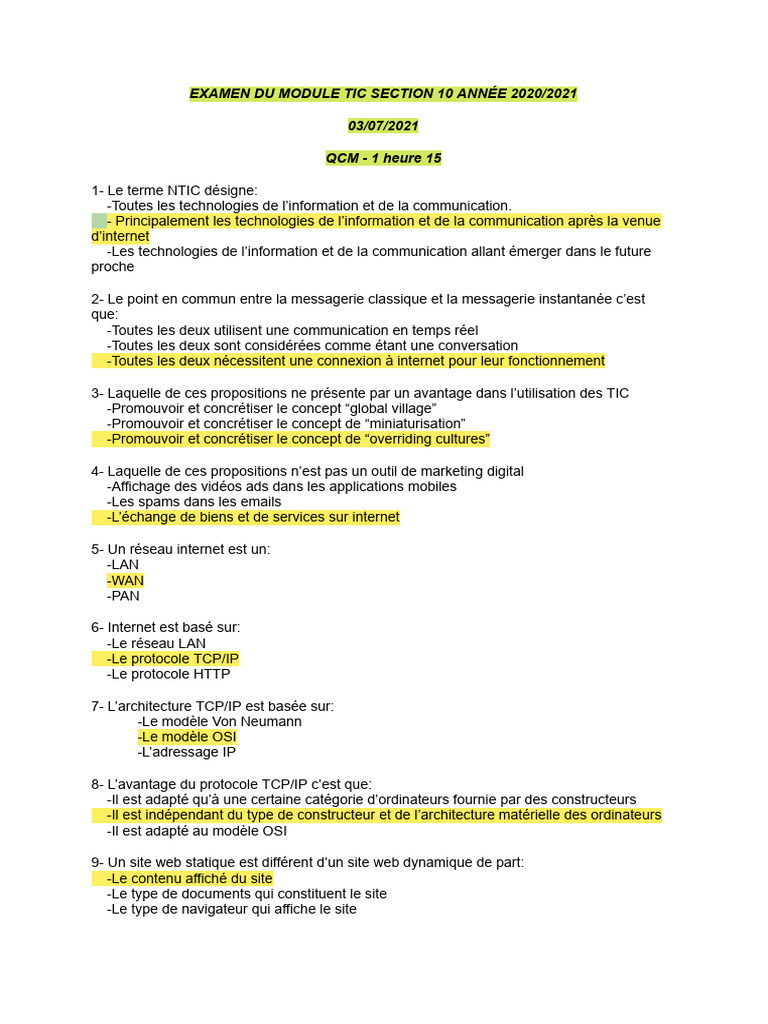 Correction Examen TIC | PDF