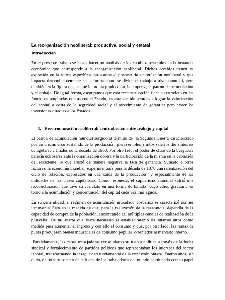 Reorganizacion Neoliberal | PDF