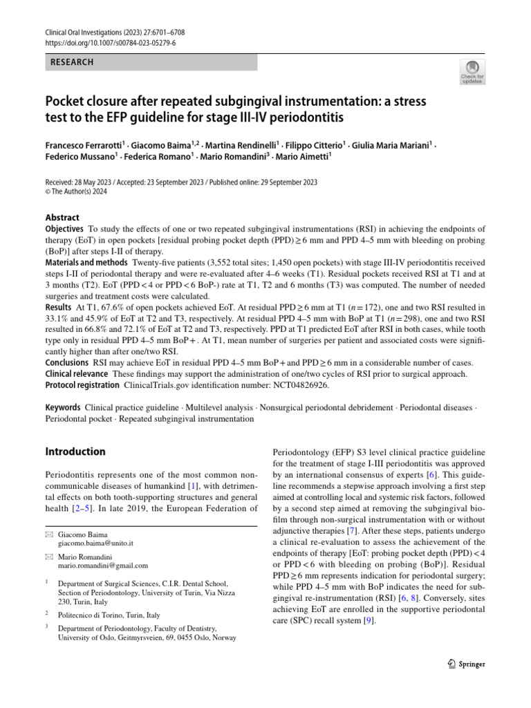 Pocket Closure After Repeated Subgingival Instrumentation A Stress Test ...
