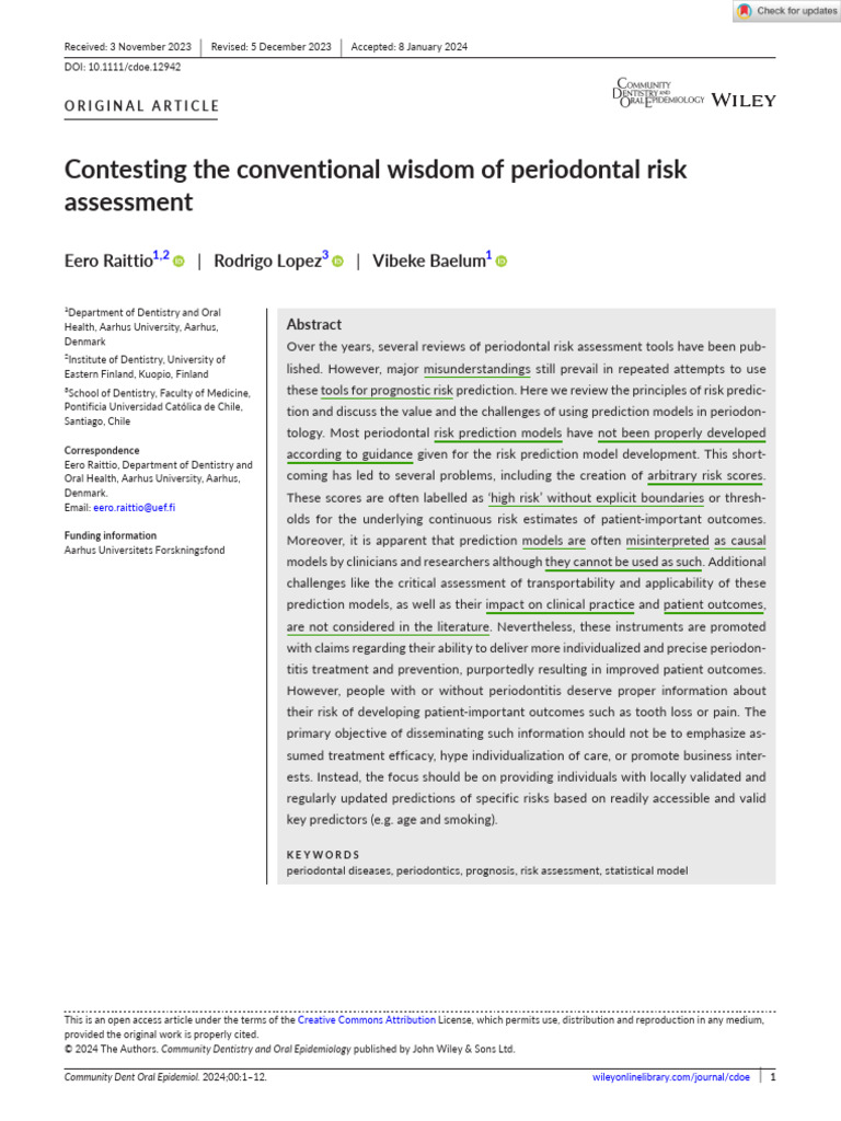 Contesting The Conventional Wisdom of Periodontal Risk Assessment | PDF