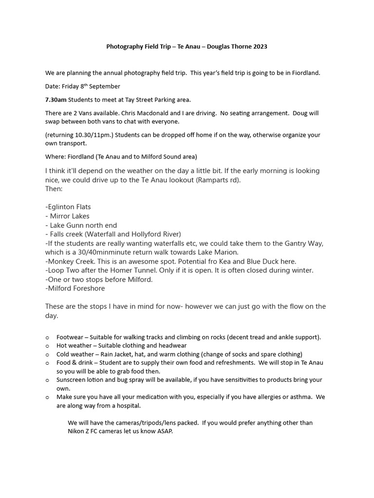 Field Trip Information and Map | PDF